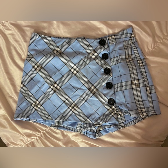 Rue21 | Shorts | Blue Plaid Preppy Skort With Black Buttons | Poshmark